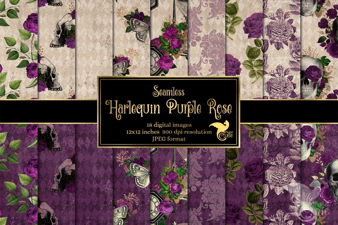 Harlequin Purple Rose Digital Paper - Seamless Vintage Distressed ...