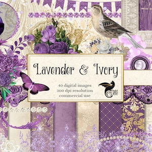 Lavender and Ivory Digital Scrapbooking Kit, Clipart, Digital Paper ...