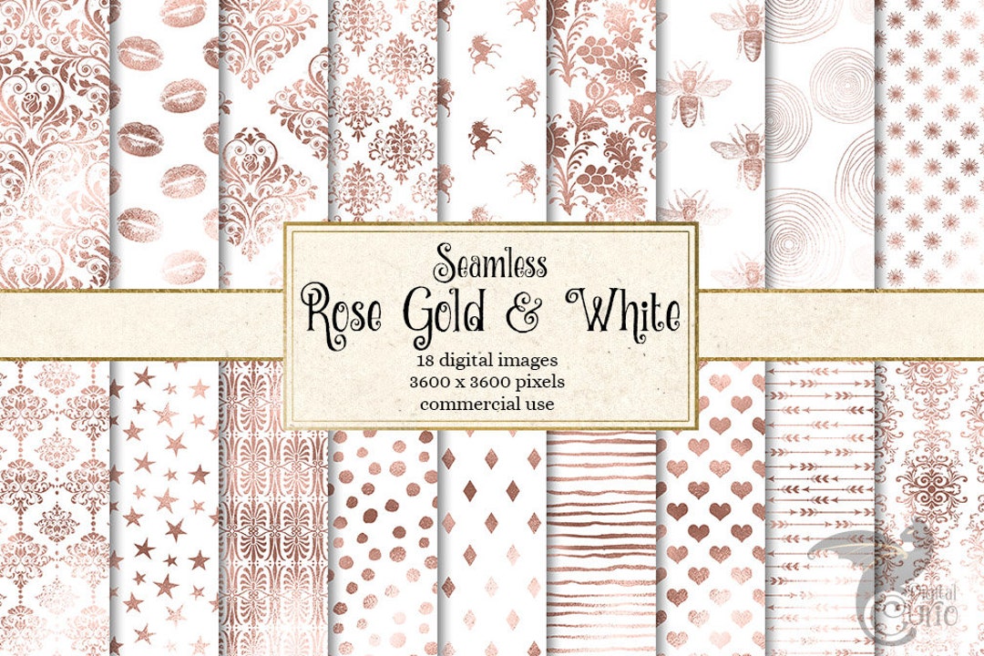 Rose Gold and White Digital Paper, Seamless Rose Gold Patterns, Foil ...