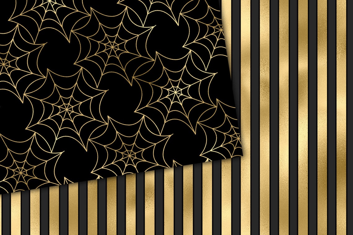 Black and Gold Halloween Digital Paper Seamless Witch and - Etsy