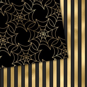 Black and Gold Halloween Digital Paper, Seamless Witch and Skull Gothic ...