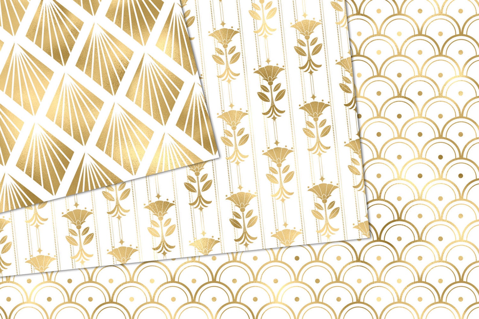 White and Gold Art Deco Digital Paper Seamless Deco Patterns - Etsy