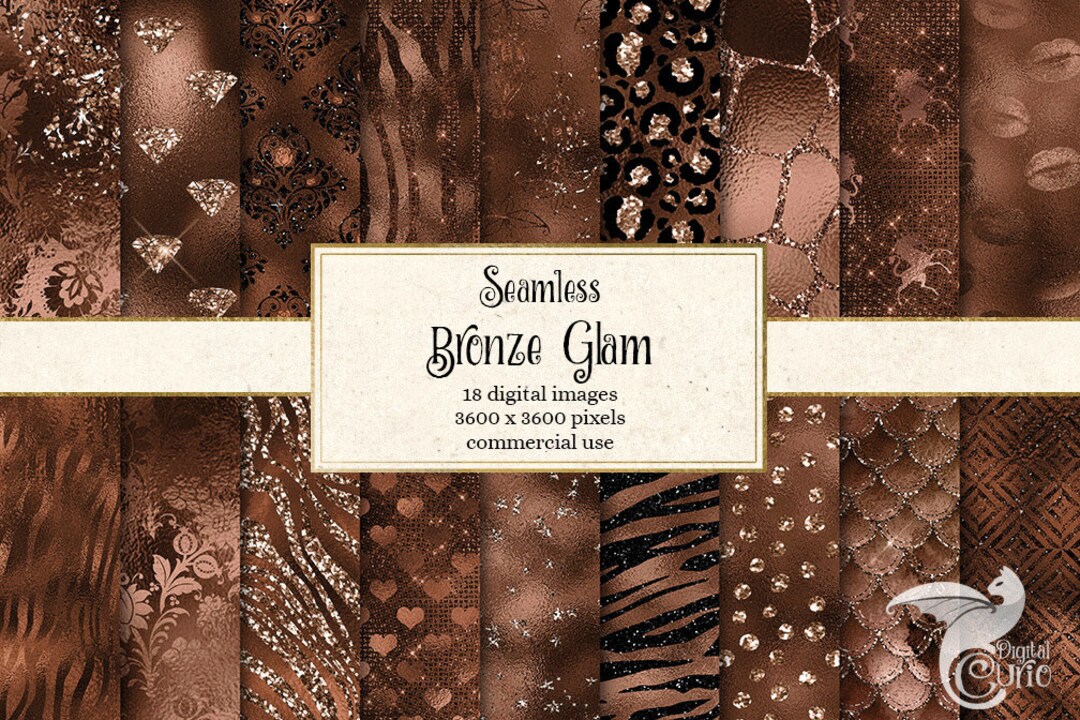 Bronze Glam Digital Paper, Seamless Bronze Digital Paper Foil Metallic ...