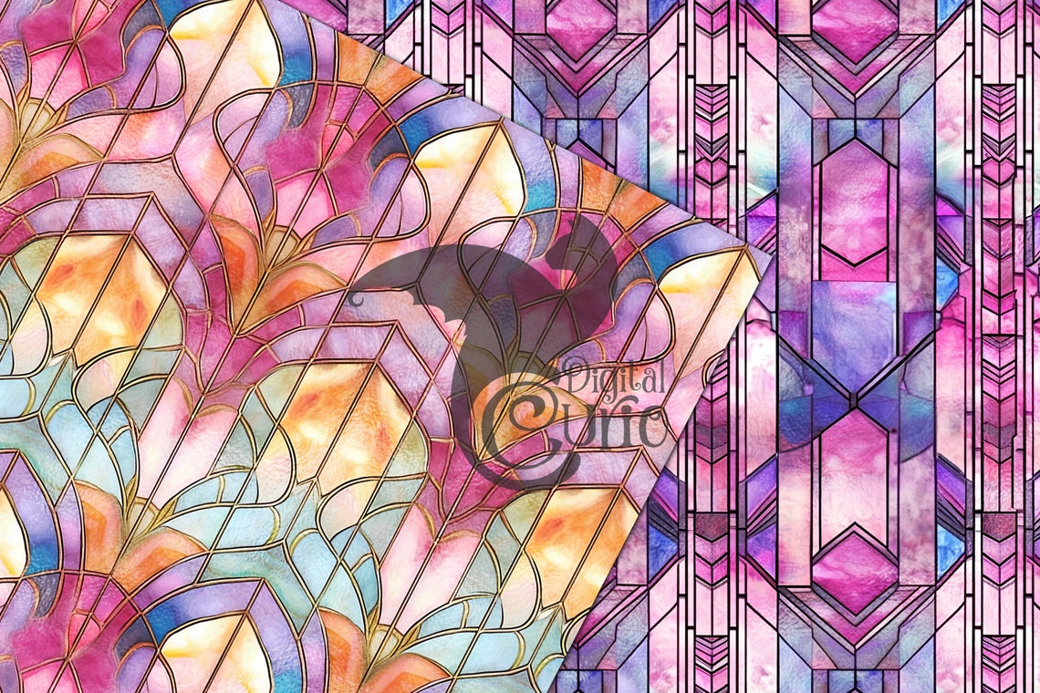 Pink Stained Glass Digital Paper, Seamless Printable Textures (digital ...