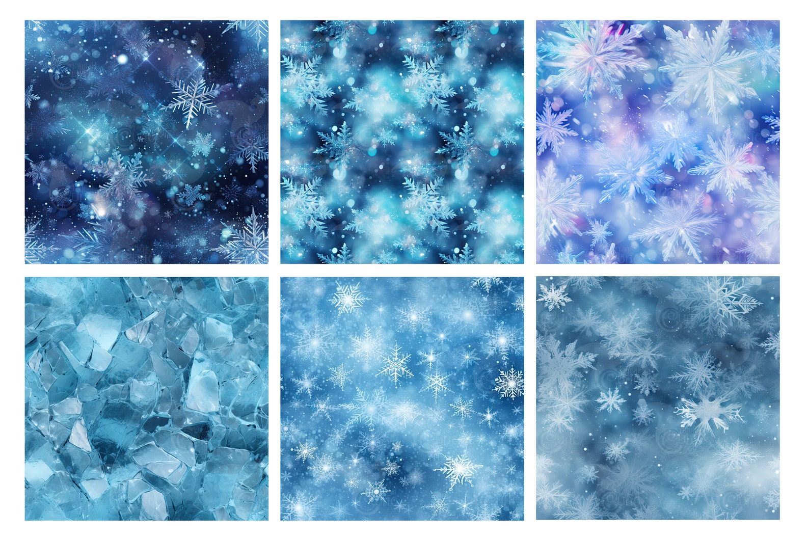 Shimmering Snow Digital Paper - Frost and Snowflakes Ice Textures ...