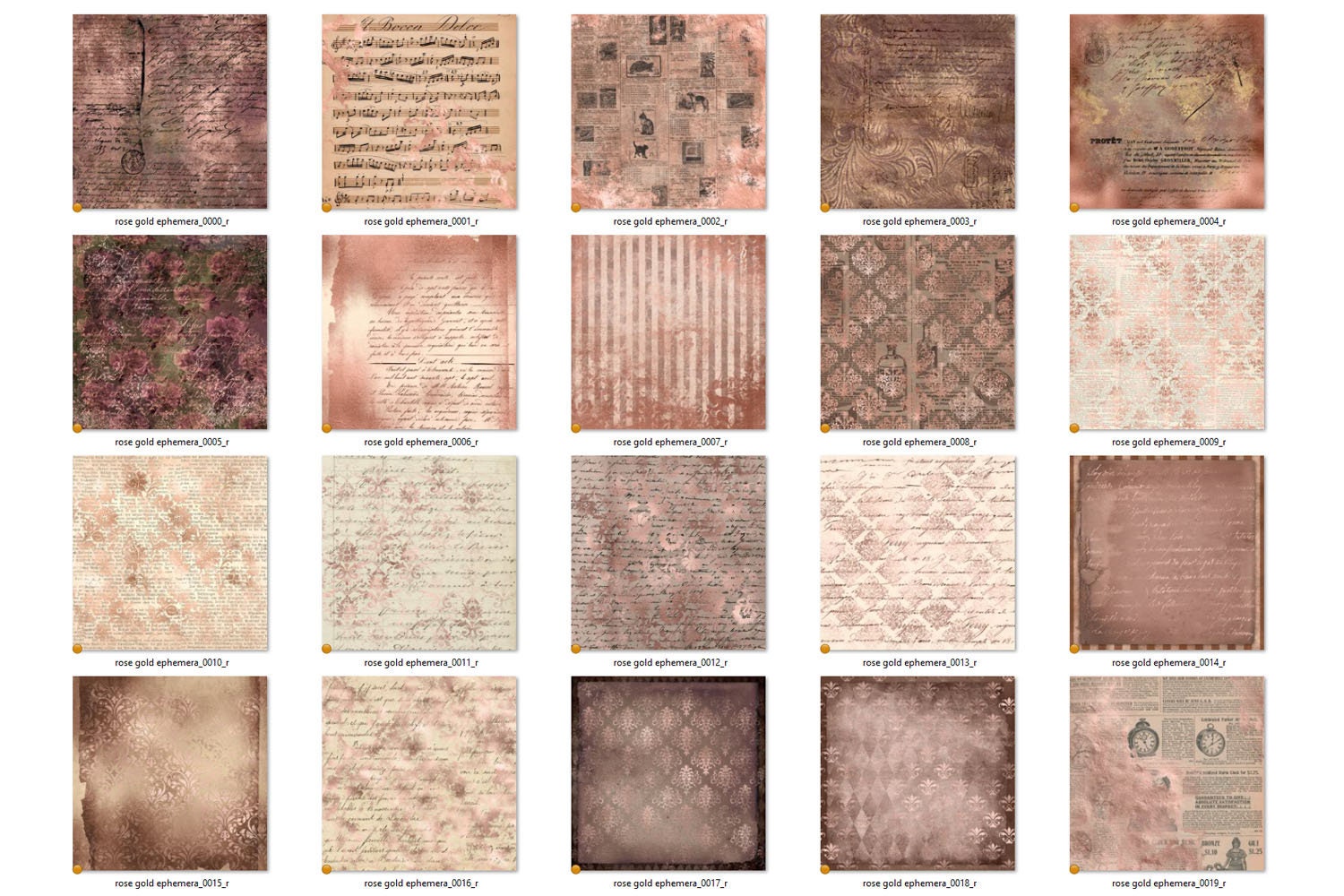 Rose Gold Ephemera Digital Paper Pack, Vintage Textures (digital ...