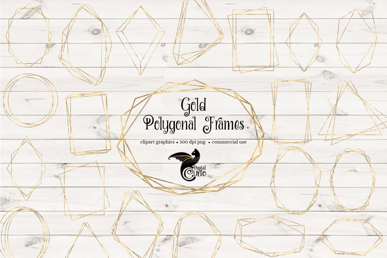 Gold Polygonal Frames Clipart Geometric Gold Frame Clip Art - Etsy