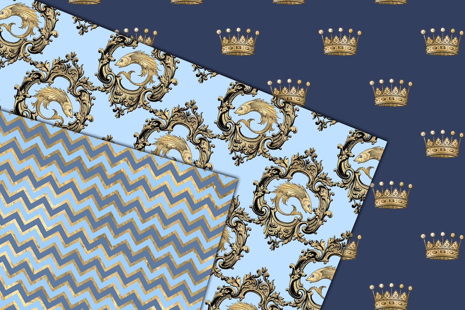 Blue and Gold Mermaid Digital Paper Seamless Gold Mermaid - Etsy