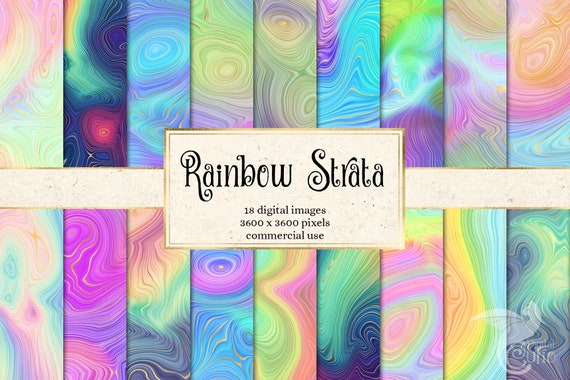 Rainbow Stata Textures Digital Papers With Gold Vein Agate | Etsy