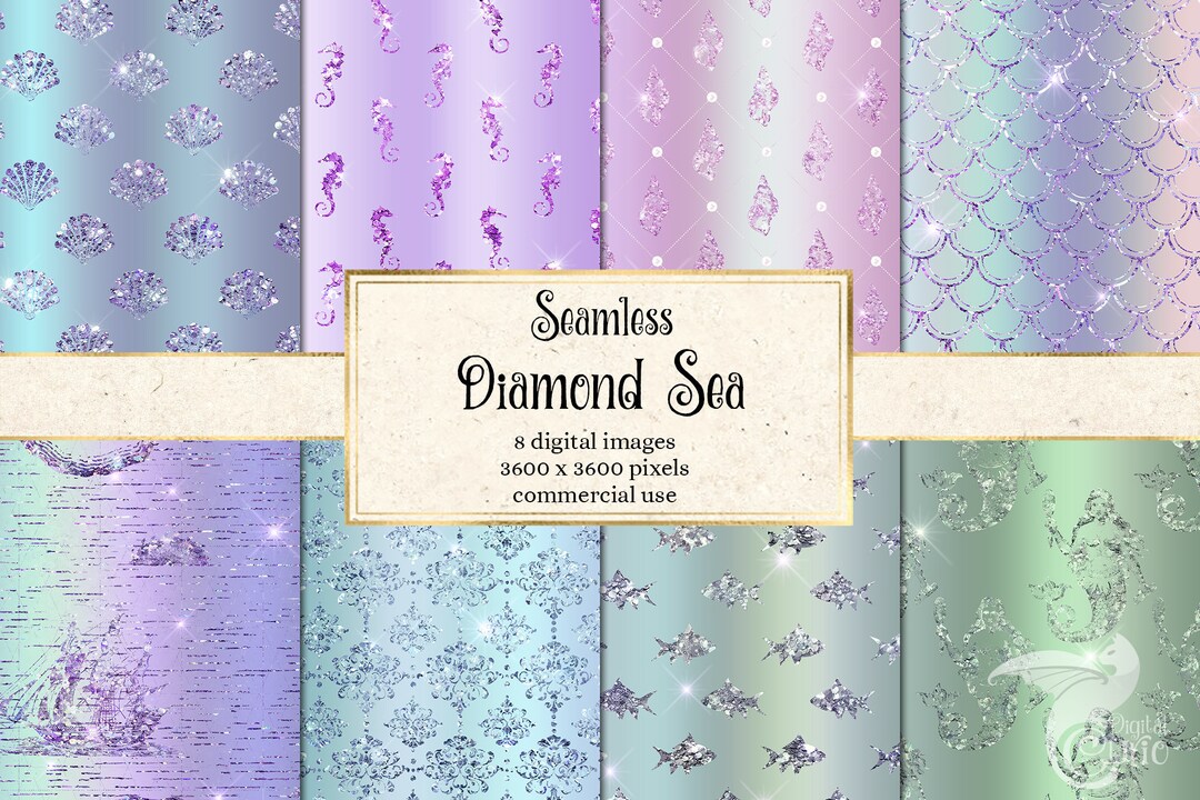 Diamond Sea Digital Paper - Seamless Mermaid Glitter Glam Luxury ...