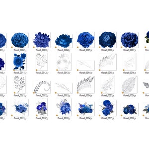 Royal Blue Floral Clipart, Silver Glitter Flowers (digital Download) - Etsy
