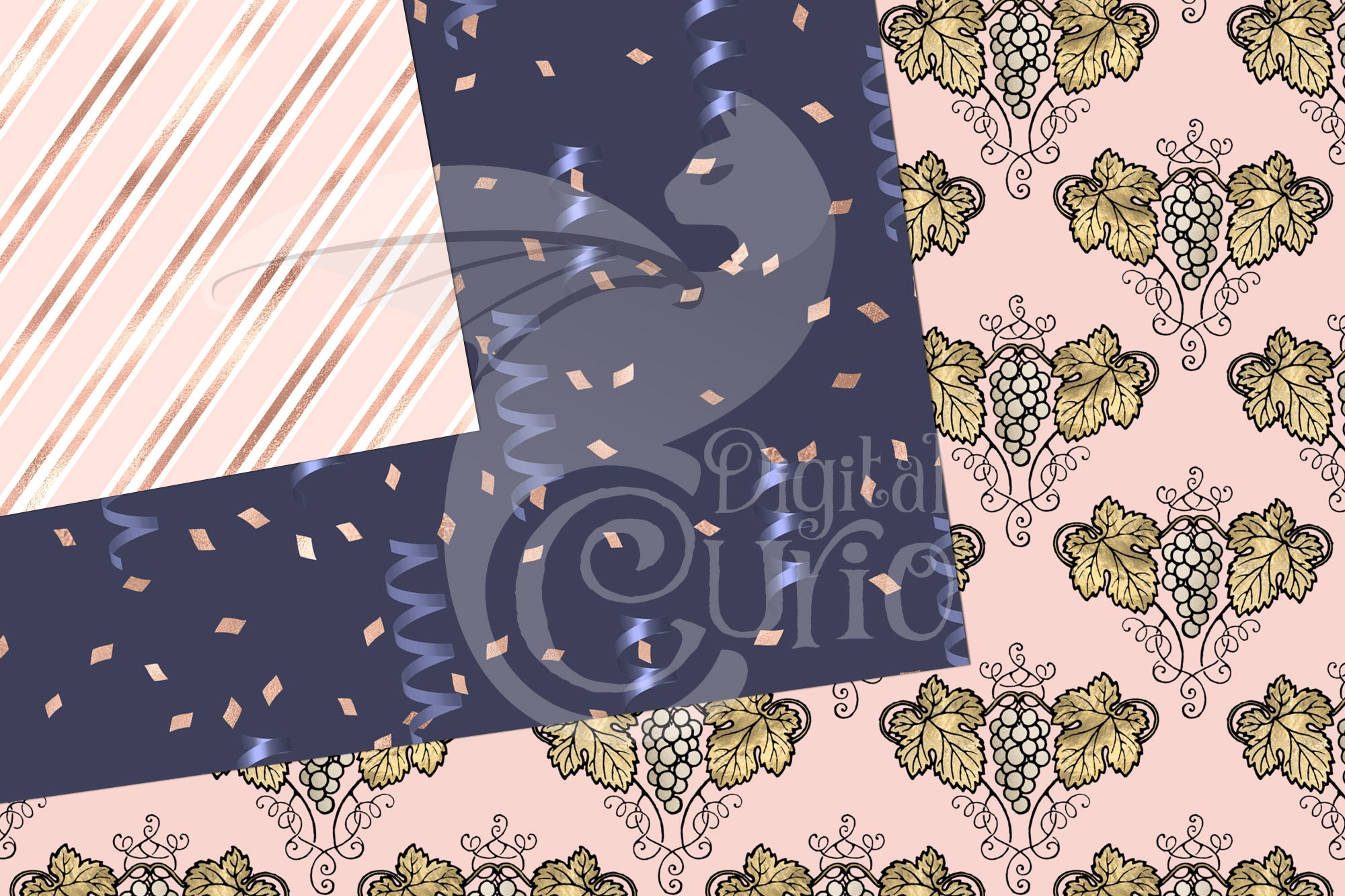 Blush and Navy Celebration Digital Paper Seamless Pattern | Etsy