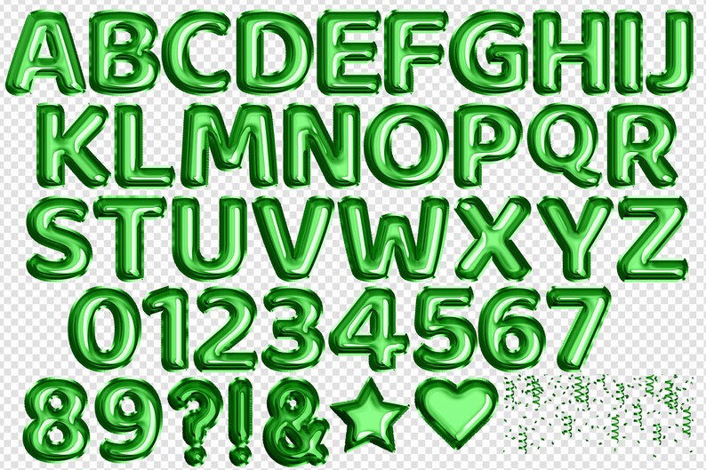 Green Foil Balloon Alphabet Clip Art Digital Instant - Etsy