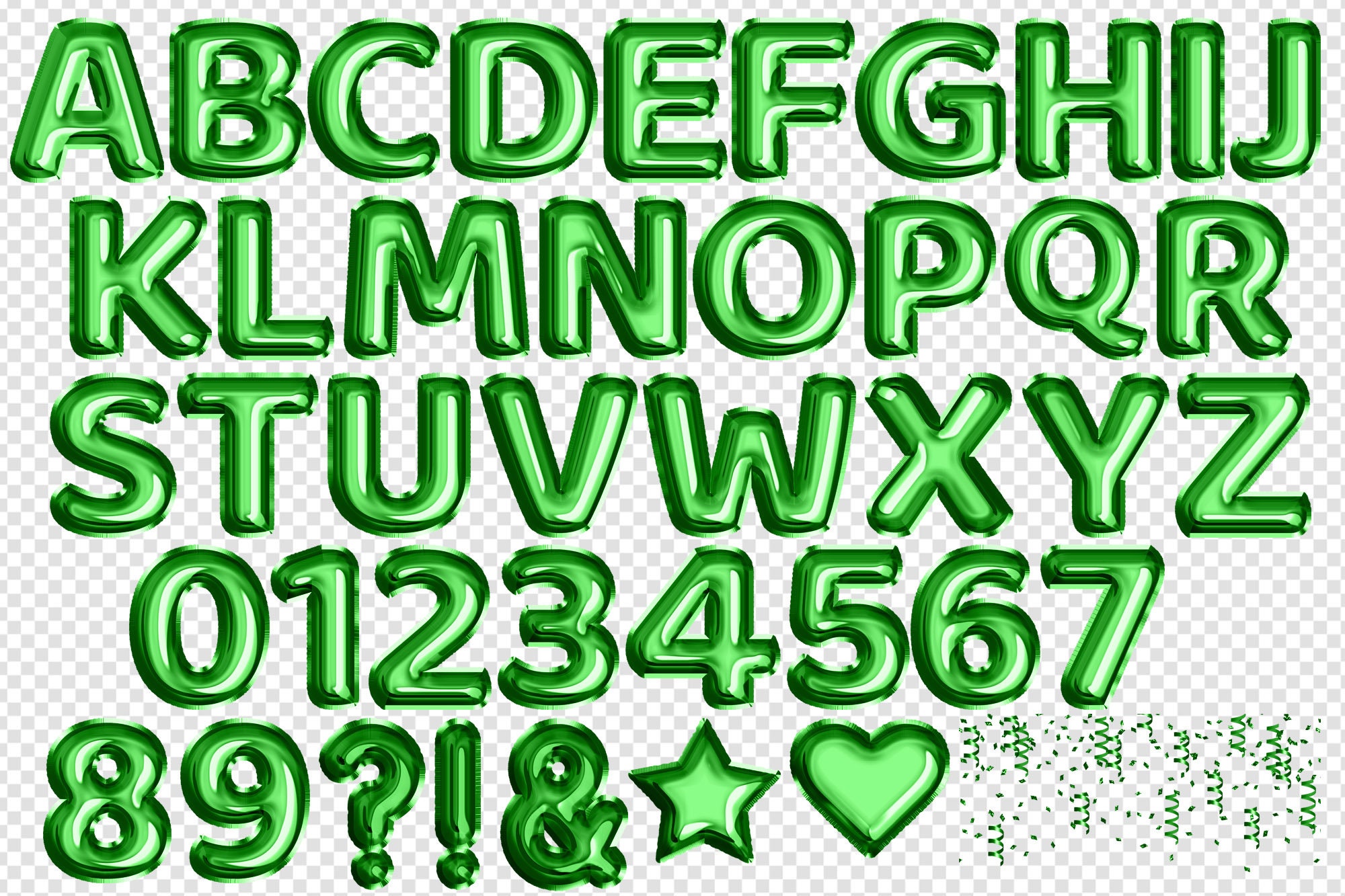 Green Foil Balloon Alphabet Clip Art – Party Graphics (digital Download ...