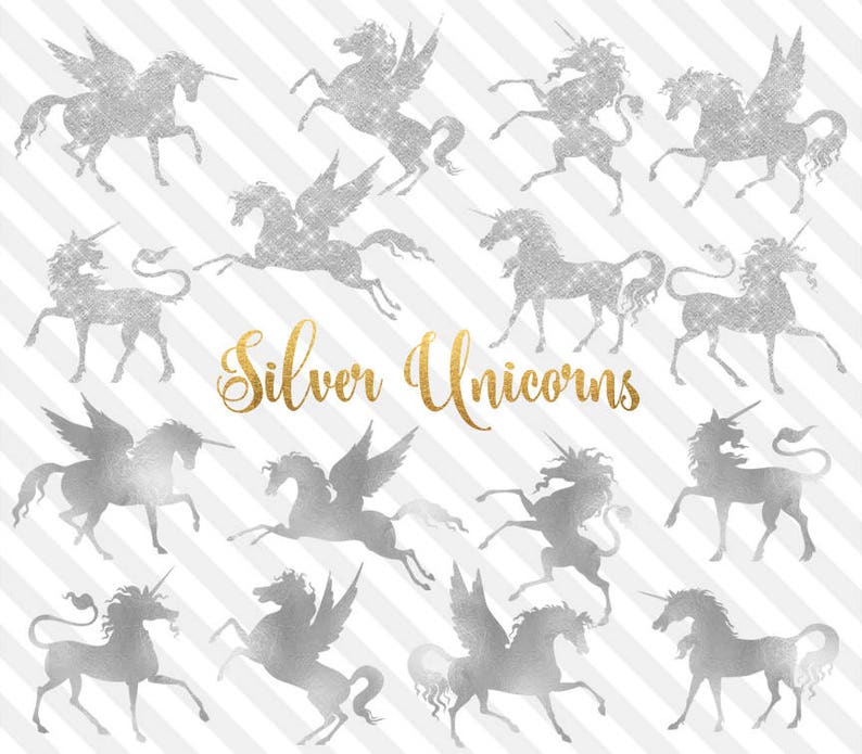 Silver Unicorns Clipart Silver Glitter Unicorn Clip Art - Etsy UK