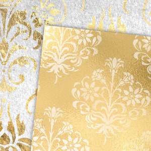 White and Gold Distressed Damask Digital Paper (digital Download) - Etsy
