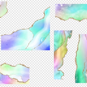 Rainbow Pastel Agate Borders, Digital Watercolor Pink Geode PNG ...