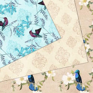 Vintage Blue Hummingbirds Digital Paper, Seamless Hummingbird Patterns ...