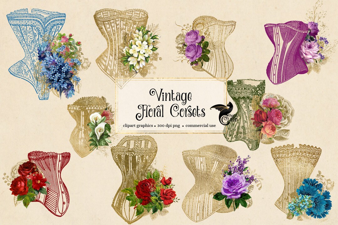 Vintage Floral Corsets Clipart, Vintage Antique Fashion Corset Clip Art ...