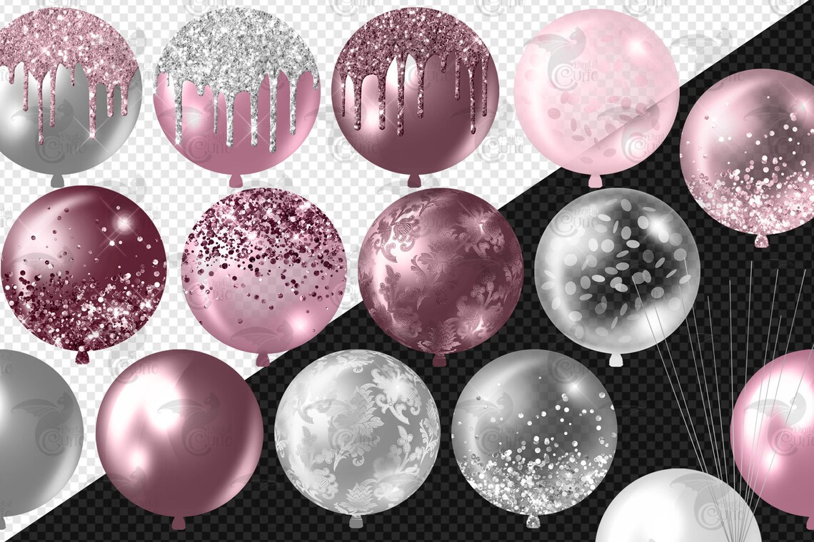 Mauve and Silver Round Balloons Clipart Digital Clip Art | Etsy