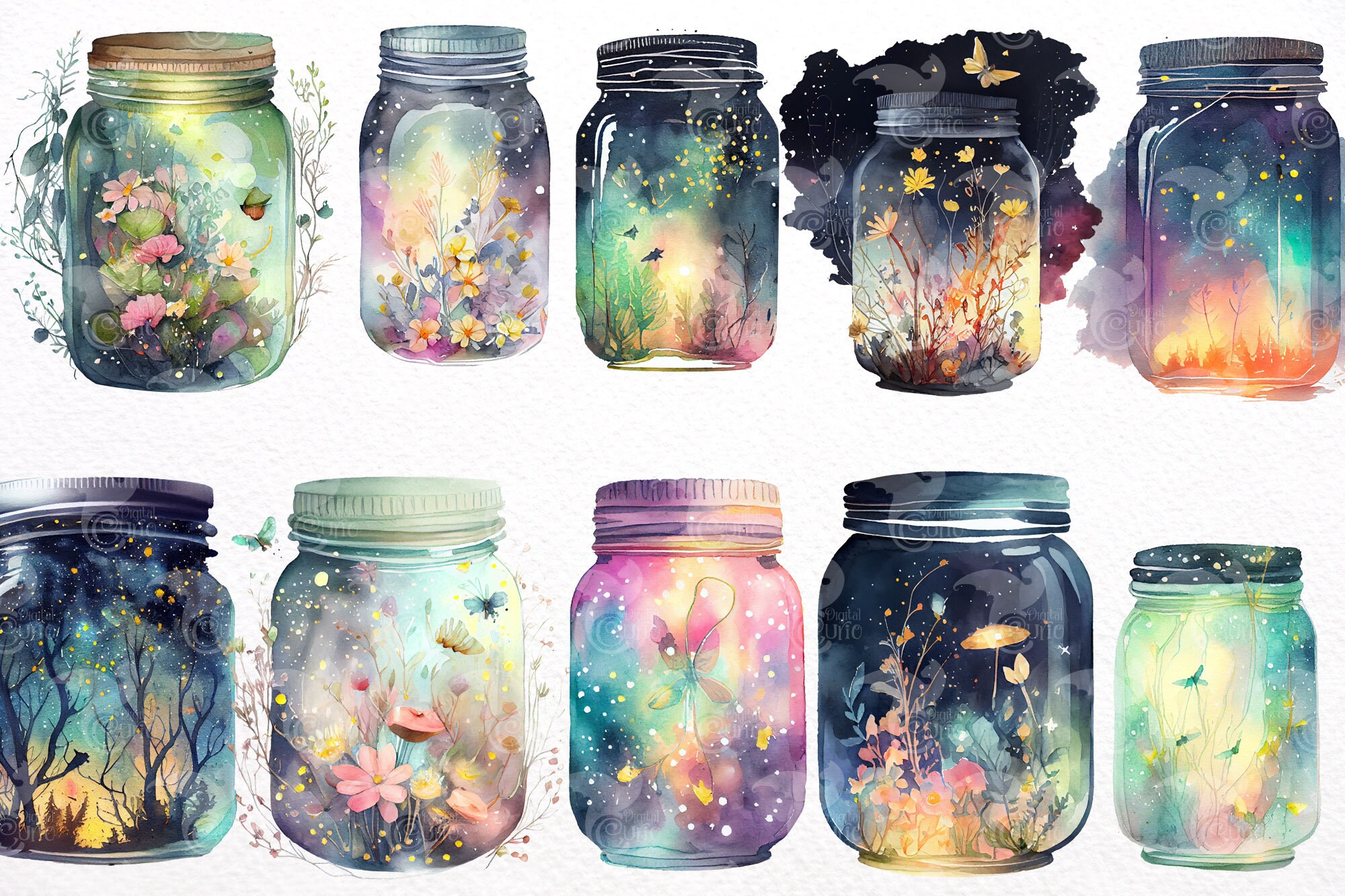 Watercolor Firefly Jars Clipart Fantasy Fireflies PNG Format - Etsy