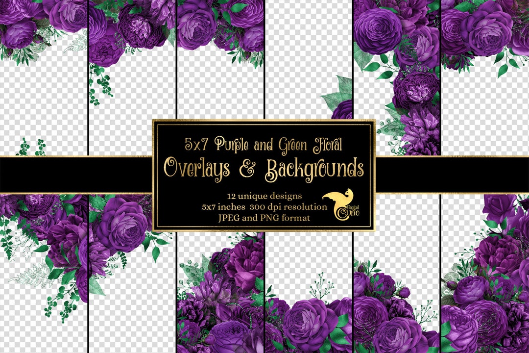 5x7 Purple Floral Overlays, Invitation Clipart (digital Download) - Etsy