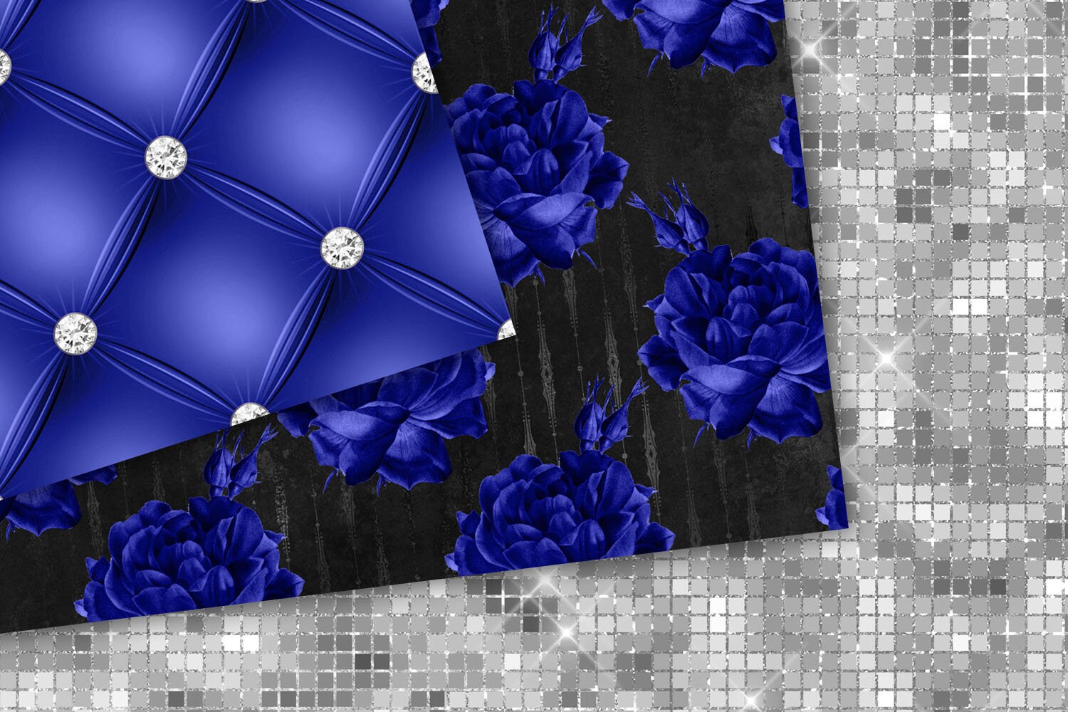 Royal Blue and Silver Floral Digital Paper Seamless Blue Rose - Etsy
