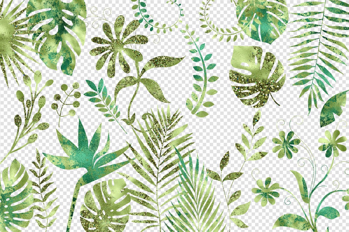 Green Glam Tropical Leaves Clipart Tropical Palm Fronds and - Etsy