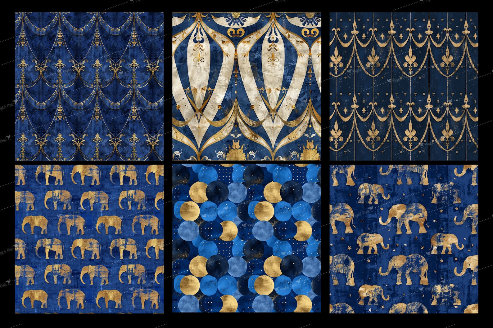Vintage Circus Digital Paper, Blue and Gold Textures (digital Download ...