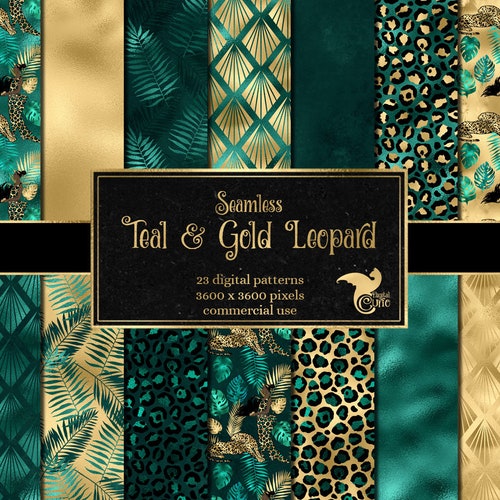 Turquoise and Gold Peacock Digital Paper Teal Seamless Aqua - Etsy