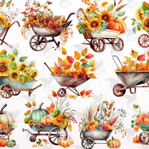 Watercolor Fall Wheelbarrows Clipart - Autumn Rustic Pumpkin and ...