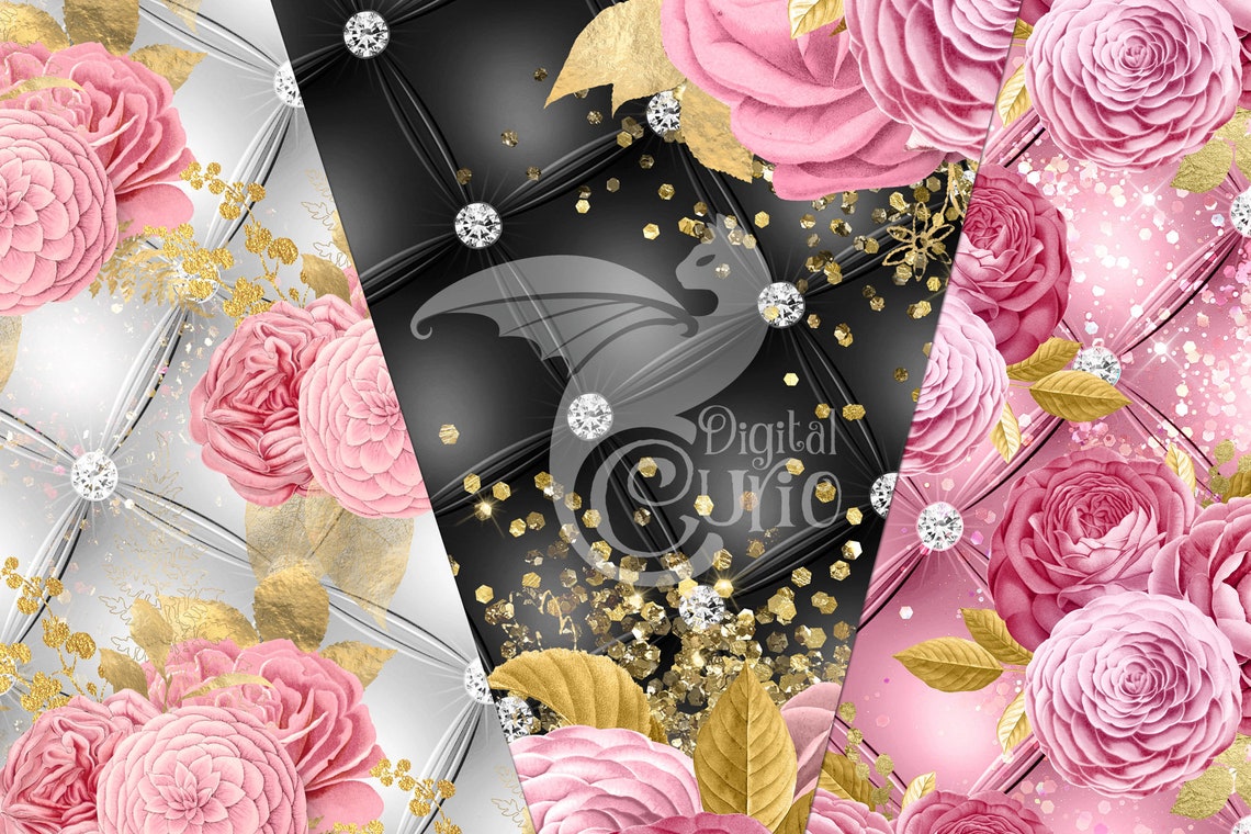 Pink and Gold Luxury Floral Digital Paper Seamless Tufted - Etsy
