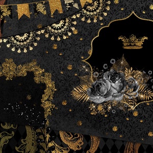 Black and Gold Digital Scrapbooking Kit, Clipart and Digital Paper ...