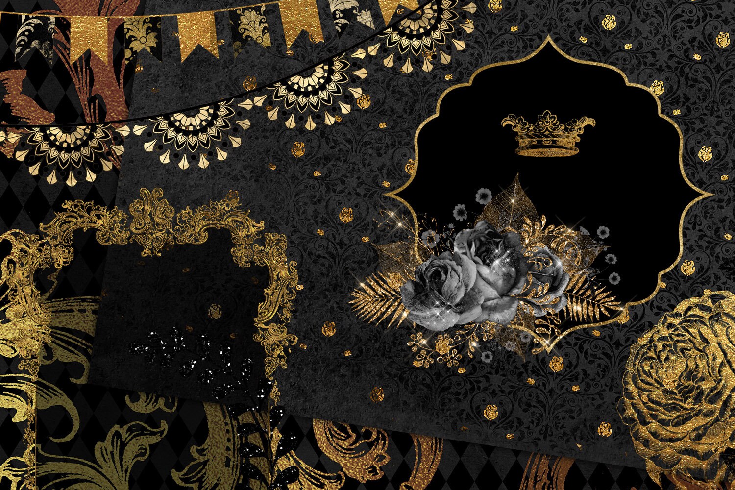 Black and Gold Digital Scrapbooking Kit Clipart and Digital - Etsy