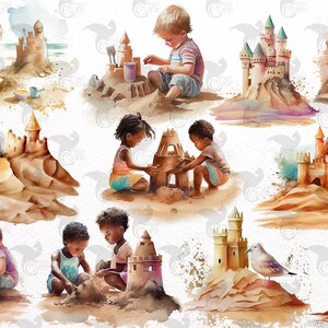 Watercolor Sandcastle Clipart, Beach Day Digital Graphics for ...