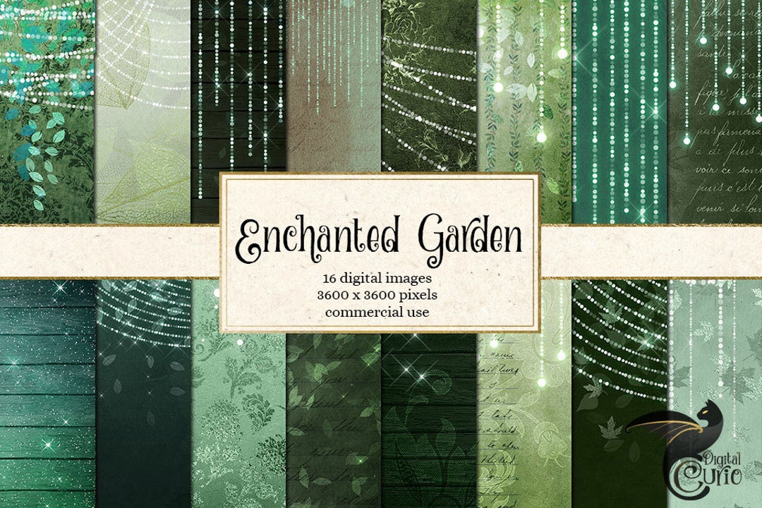 Enchanted Garden Digital Paper, Fairy Lights Fantasy Backgrounds, Old ...