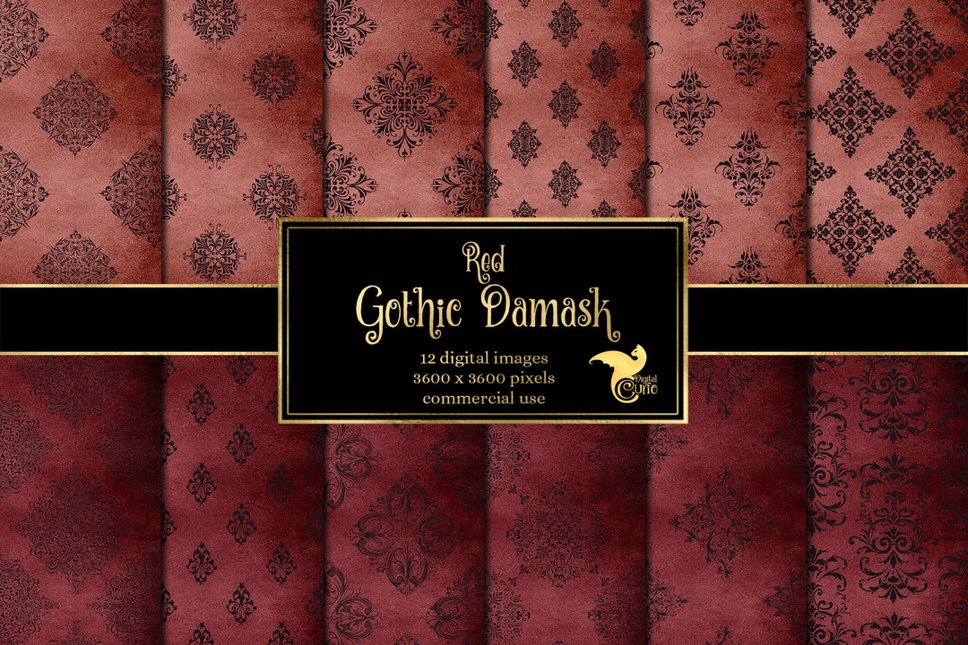 Red Gothic Damask Digital Paper – Vintage Grunge Textures (digital ...