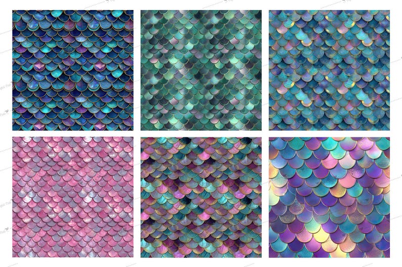 Shining Mermaid Scales Digital Paper, Seamless Scale Patterns (digital ...