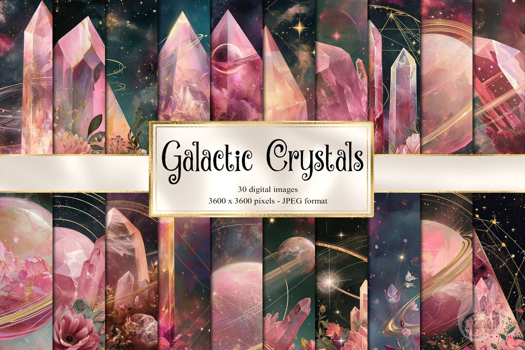 Galactic Crystals Digital Paper, Celestial Digital Paper Fantasy ...