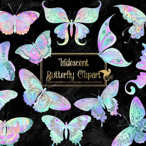 Iridescent Butterfly Clipart Rainbow Pastel Glitter - Etsy