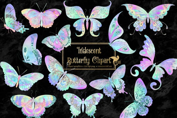 Iridescent Butterfly Clipart Rainbow Pastel Glitter - Etsy