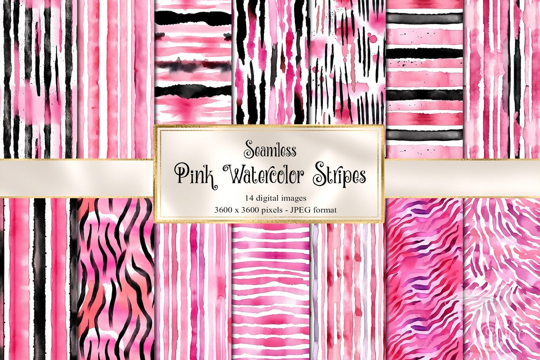 Pink Watercolor Stripes Digital Paper, Seamless Texture (digital ...