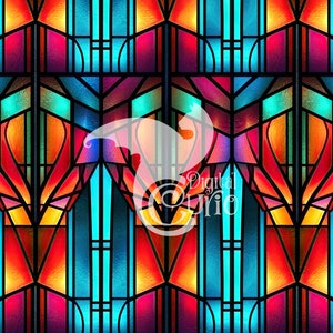 Deco Neon Stained Glass Digital Paper, Seamless Textures (digital ...