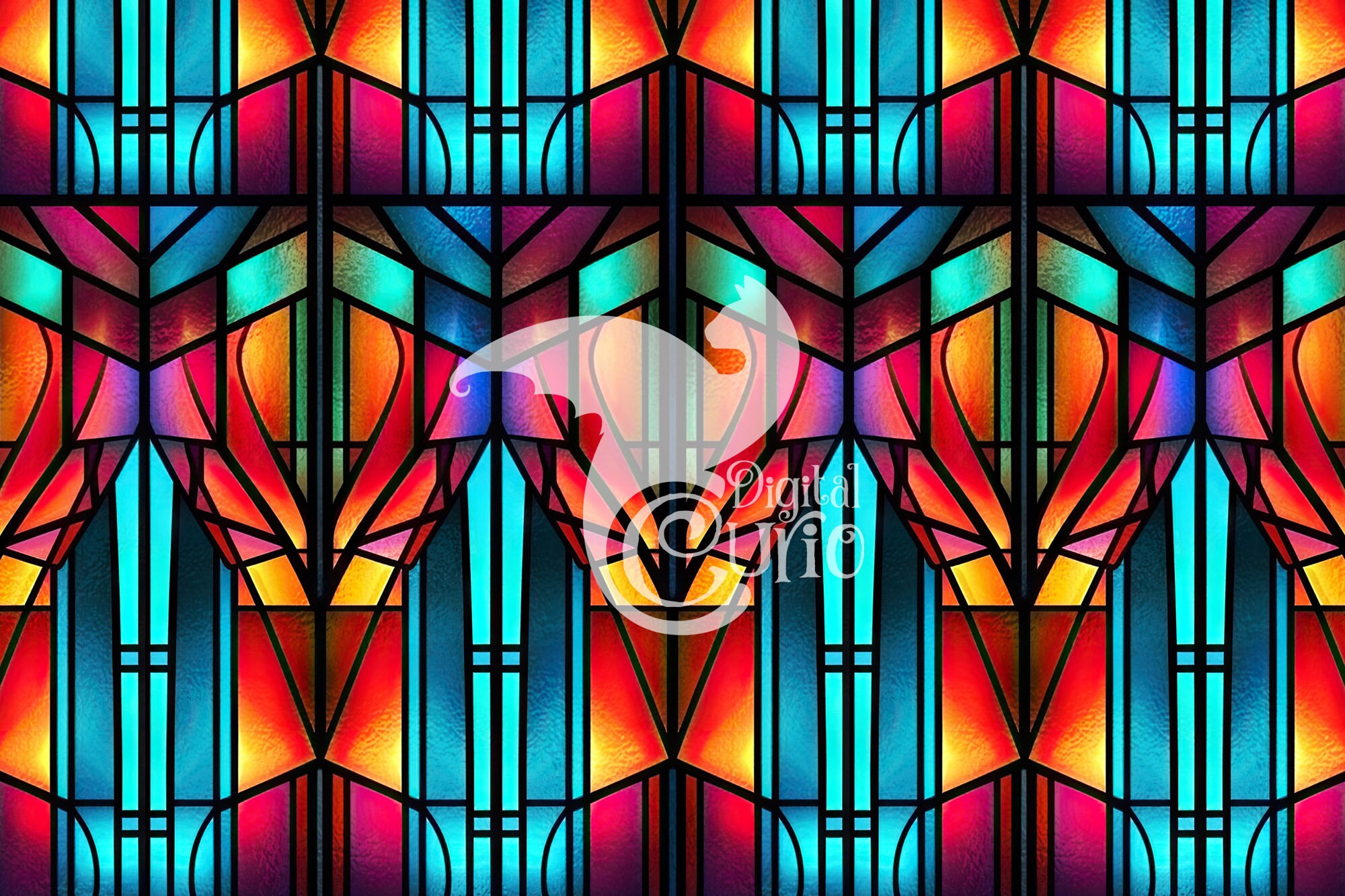 Deco Neon Stained Glass Digital Paper, Seamless Textures (digital ...