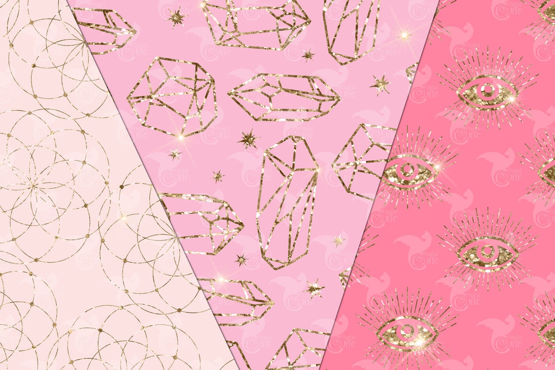 Pink and Gold Mystic Glitter Digital Paper Seamless Patterns - Etsy