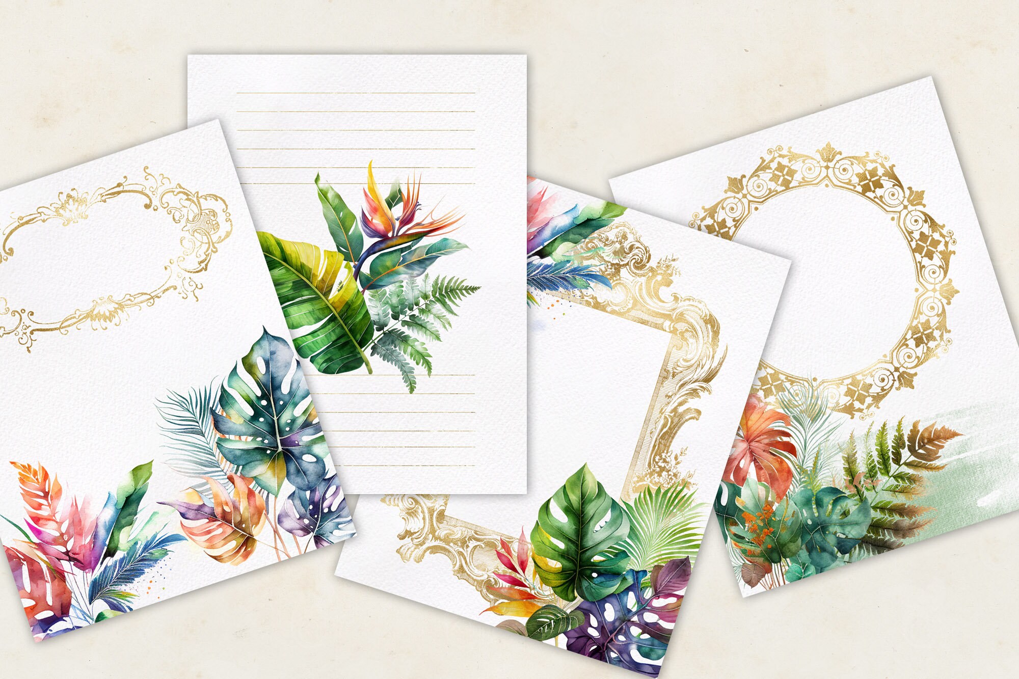 Watercolor Tropical Leaves Journal Paper Digital Paper - Etsy