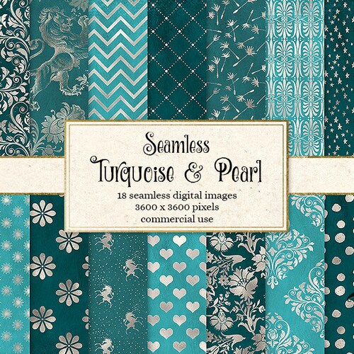 Turquoise and Gold Princess Digital Paper Seamless Teal Aqua - Etsy