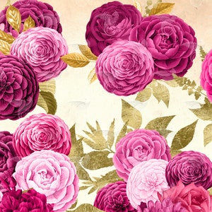 Hot Pink and Gold Floral Bouquets Clipart, Digital Instant Download ...