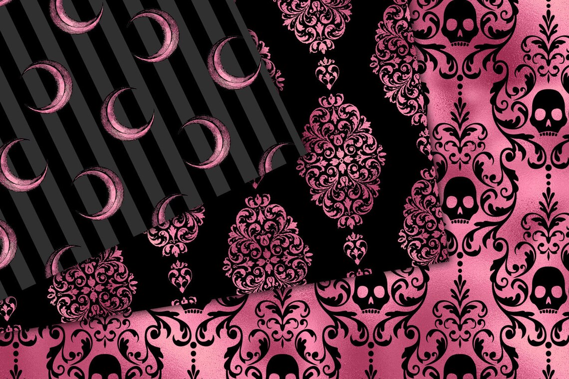 Black and Hot Pink Halloween Digital Paper Seamless Witch and - Etsy