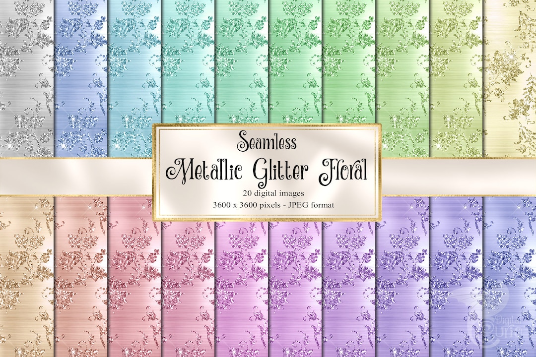 Glitter Floral Digital Paper, Shimmer Texture, Scrapbook (digital ...